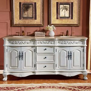 silkroad exclusive countertop marble stone double sink bathroom vanity with cabinet, 72", cream