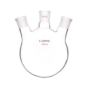 laboy glass 500ml 3 neck round bottom boiling flask with 19/22 center & side joints angled receiving reflux flask multi neck apparatus organic chemistry lab glassware