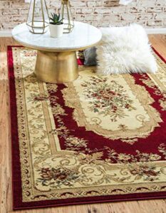 unique loom versailles collection traditional classic floral motif area rug (5' 0 x 8' 0 rectangular, burgundy/ ivory)