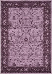 unique loom la jolla collection farmhouse, contemporary, botanical, traditional, vintage area rug, 4 x 6 ft, violet/dark purple