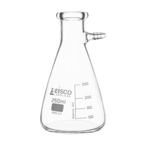 eisco filtering flask, 250ml - borosilicate glass - conical shape, with integral side arm - white graduations