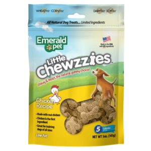 emerald pet little chewzzies wheat free training dog treats — healthy and tasty natural dog chews with real meat or peanut butter — limited ingredient dog treats made in the usa — chicken, 5 oz