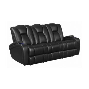 coaster furniture delange reclining power sofa with adjustable headrests and storage in armrests black 601741p