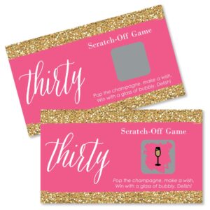 big dot of happiness chic 30th birthday - pink and gold - birthday party game scratch off cards - 22 count