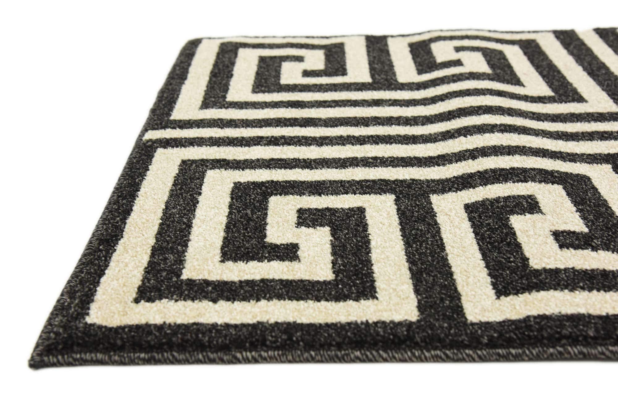 Unique Loom Athens Collection Classic Geometric Modern Border Design Area Rug, 2 ft 7 in x 10 ft, Black/Beige