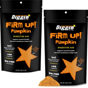 diggin' your dog firm up pumpkin for dogs & cats, 100% made in usa, pumpkin powder for dogs, digestive support, apple pectin, fiber, healthy stool, 4 oz (2-pack)