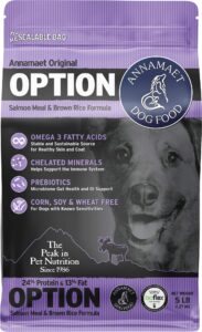 annamaet original option formula dry dog food, 24% protein (salmon & brown rice), 5-lb bag