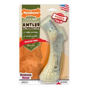 nylabone power chew antler alternative nylon chew toy for dogs, dog toys for aggressive chewers, venison flavor, large/giant (1 count)