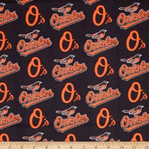 mlb cotton broadcloth baltimore orioles black/orange, fabric by the yard