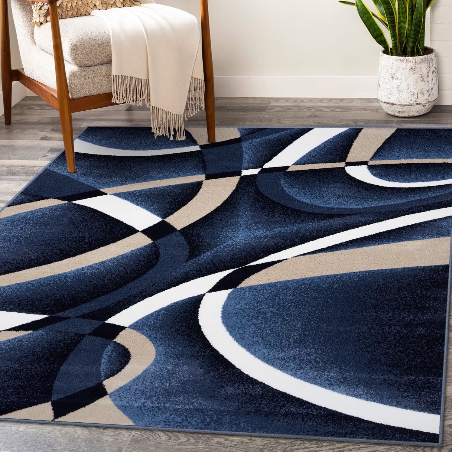 Persian Area Rugs 2305 Modern Abstract Area Rug Carpet, Navy / 5 x 7,2305 Navy 5x7