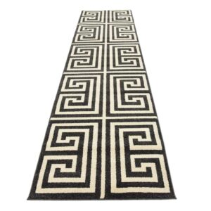 Unique Loom Athens Collection Classic Geometric Modern Border Design Area Rug, 2 ft 7 in x 10 ft, Black/Beige