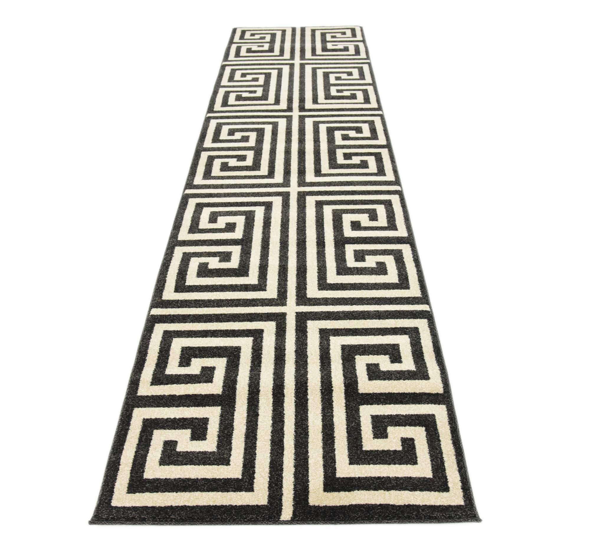 Unique Loom Athens Collection Classic Geometric Modern Border Design Area Rug, 2 ft 7 in x 10 ft, Black/Beige