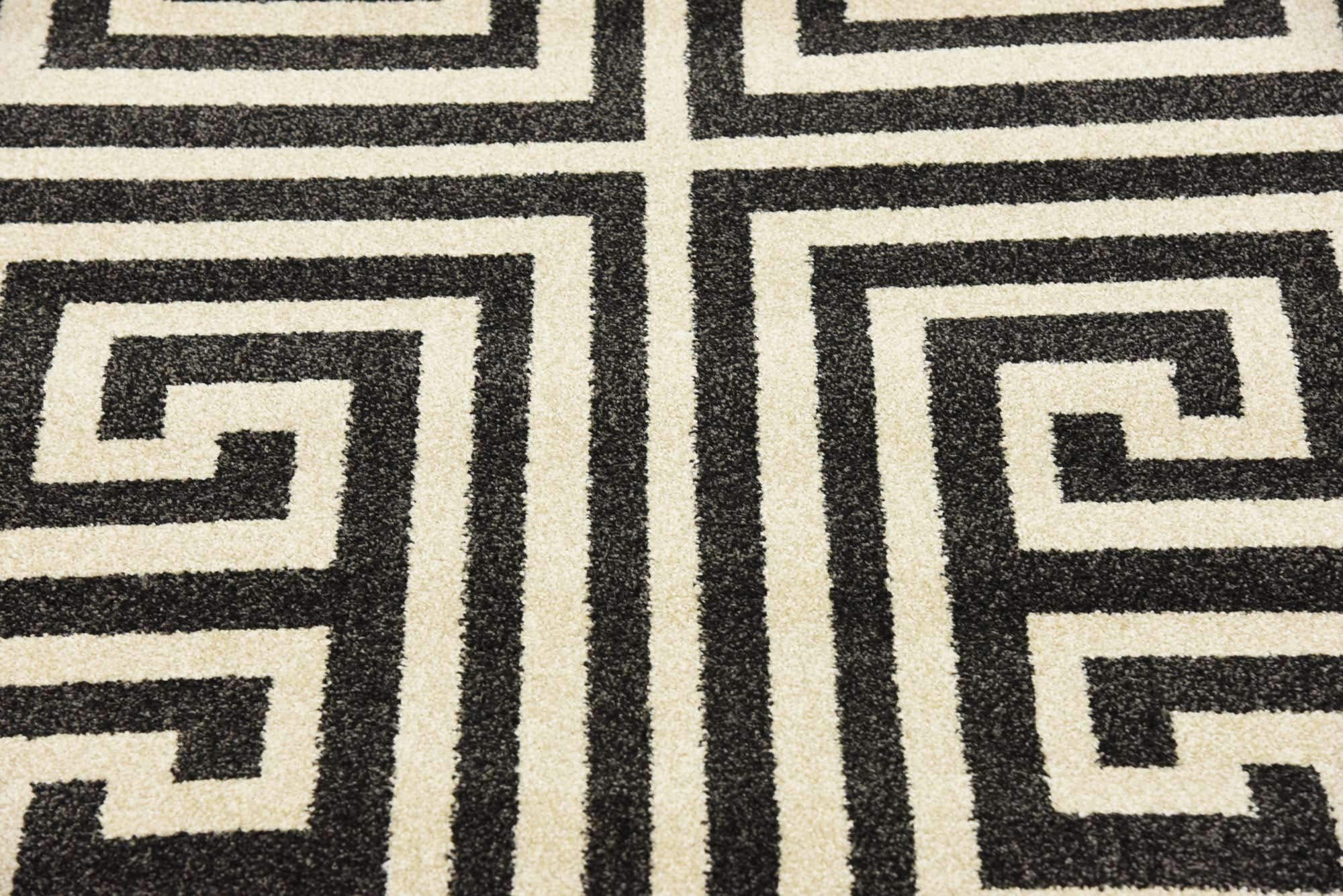 Unique Loom Athens Collection Classic Geometric Modern Border Design Area Rug, 2 ft 7 in x 10 ft, Black/Beige