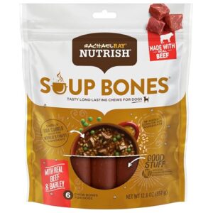 rachael ray nutrish soup bones dog treats, beef & barley flavor, 6 bones