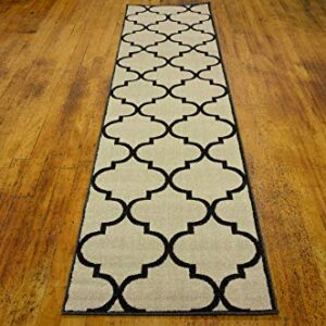 Unique Loom Trellis Collection Modern Morroccan Inspired with Lattice Design Area Rug, Runner 2' 7" x 10' 0", Beige/Black