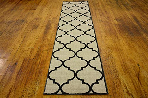 Unique Loom Trellis Collection Modern Morroccan Inspired with Lattice Design Area Rug, Runner 2' 7" x 10' 0", Beige/Black