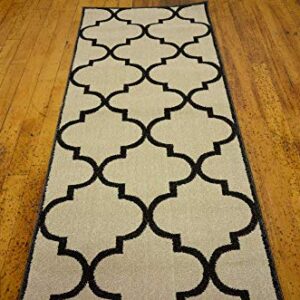 Unique Loom Trellis Collection Modern Morroccan Inspired with Lattice Design Area Rug, Runner 2' 7" x 10' 0", Beige/Black