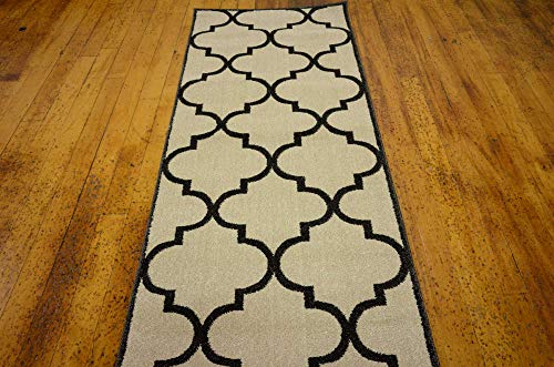 Unique Loom Trellis Collection Modern Morroccan Inspired with Lattice Design Area Rug, Runner 2' 7" x 10' 0", Beige/Black