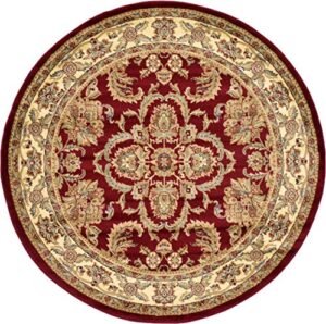 unique loom voyage collection traditional oriental classic intricate design area rug (6' 0 x 6' 0 round, red/tan)