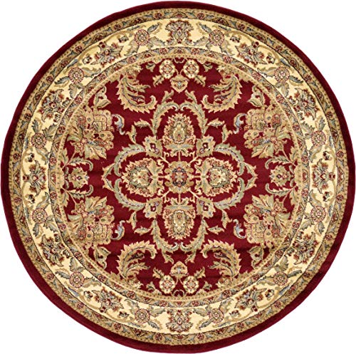 Unique Loom Voyage Collection Traditional Oriental Classic Intricate Design Area Rug (6' 0 x 6' 0 Round, Red/Tan)