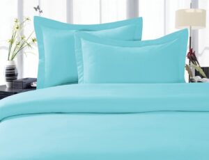 elegant comfort 1500 premium hotel quality microfiber 3 piece wrinkle free and fade resistant luxurious duvet cover set, full/queen, aqua