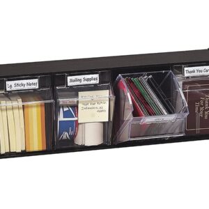 deflecto 20404OP Tilt Bin Plastic Storage System w/4 Bins, 23 5/8 x 6 5/8 x 8 1/8, Black