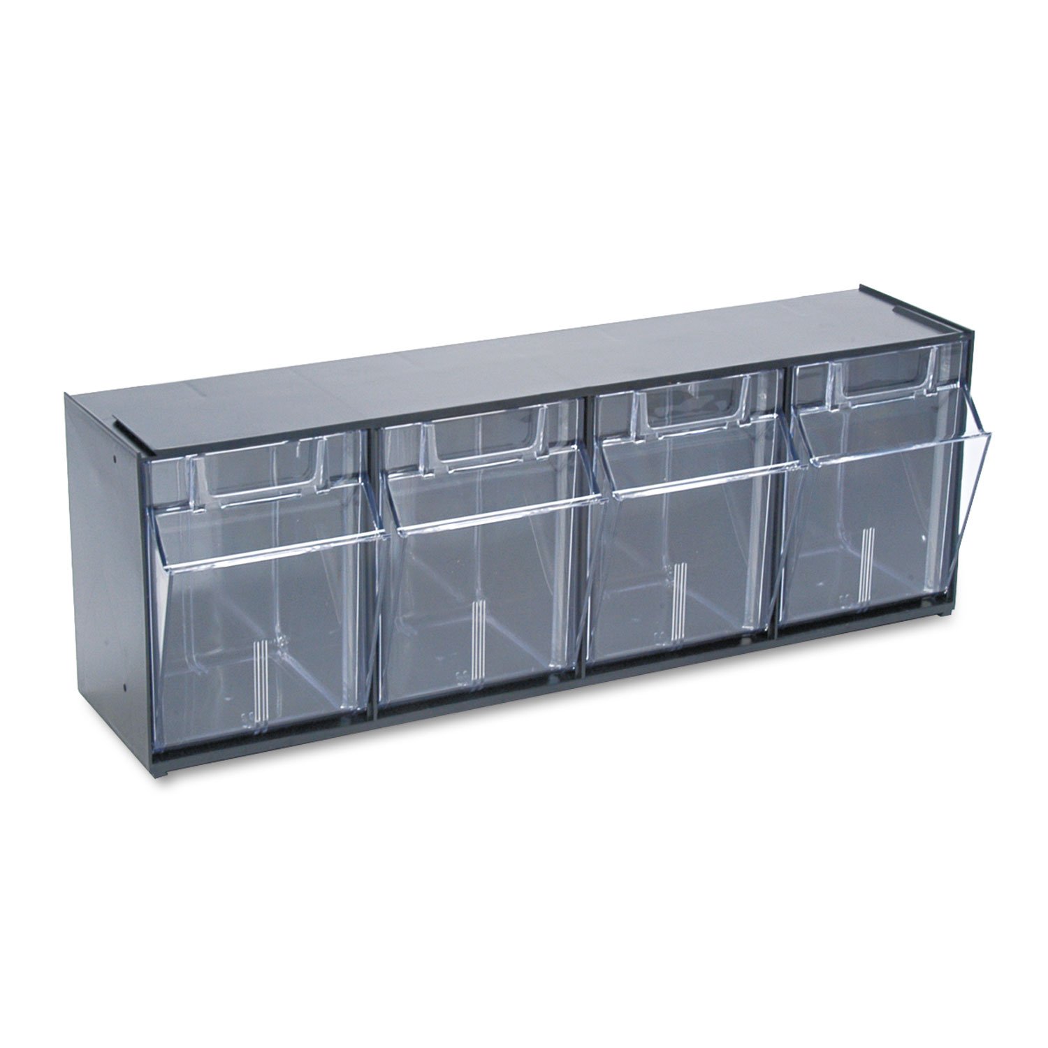 deflecto 20404OP Tilt Bin Plastic Storage System w/4 Bins, 23 5/8 x 6 5/8 x 8 1/8, Black