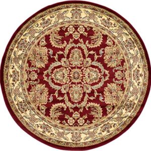 Unique Loom Voyage Collection Traditional Oriental Classic Intricate Design Area Rug (6' 0 x 6' 0 Round, Red/Tan)