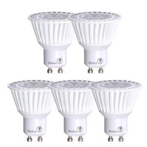 bioluz led 5 pack led bulbs commercial grade gu10 led light bulb dimmable 3000k, 50w halogen replacement, led lights for bedroom & home decor, 120v ul listed light bulbs (pack of 5)