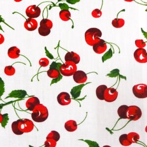 cherry fruit white poly cotton, 58"/60" inches wide – sold by the yard (fb)