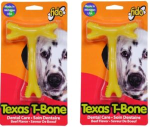 (2 pack) fido texas t-bone dental dog bone, beef flavored, medium 5-1/2"