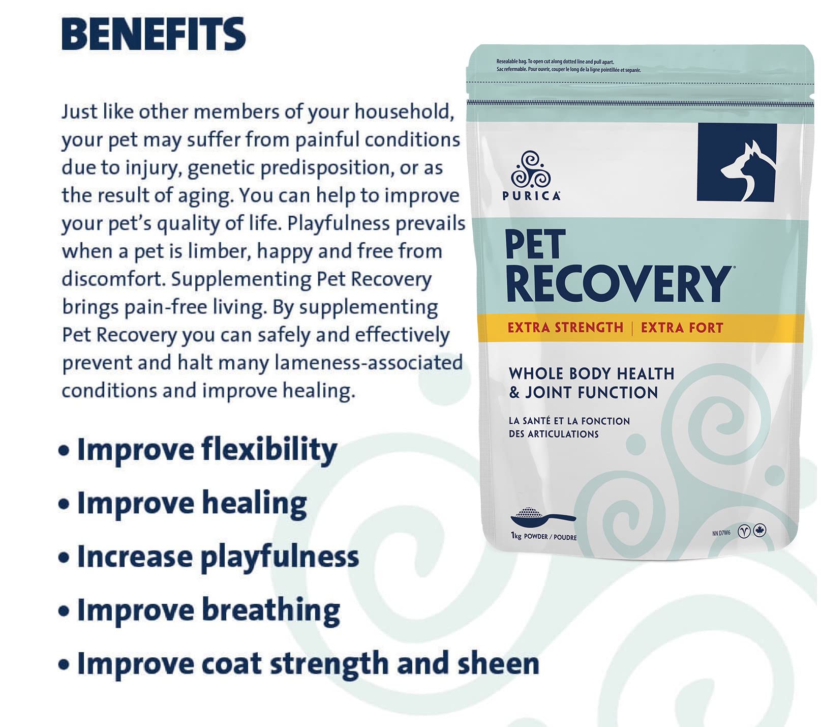 PURICA Pet Recovery Extra Strength - Joint Support for Cats & Dogs - Glucosamine - Vitamins for Joint Health. Suitable for Small & Large Breeds - Transform Your Pet's Well-Being with 1Kg Powder