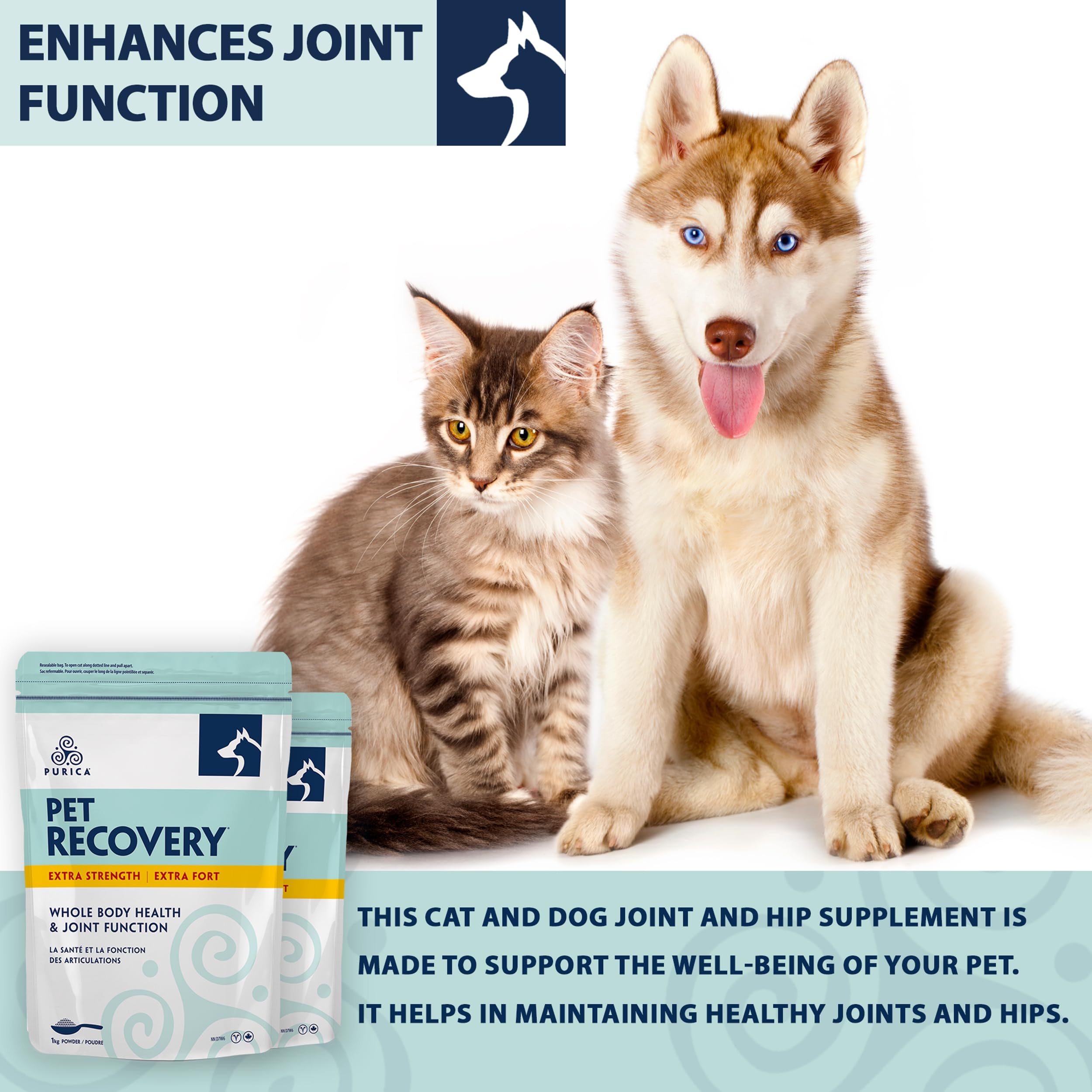 PURICA Pet Recovery Extra Strength - Joint Support for Cats & Dogs - Glucosamine - Vitamins for Joint Health. Suitable for Small & Large Breeds - Transform Your Pet's Well-Being with 1Kg Powder