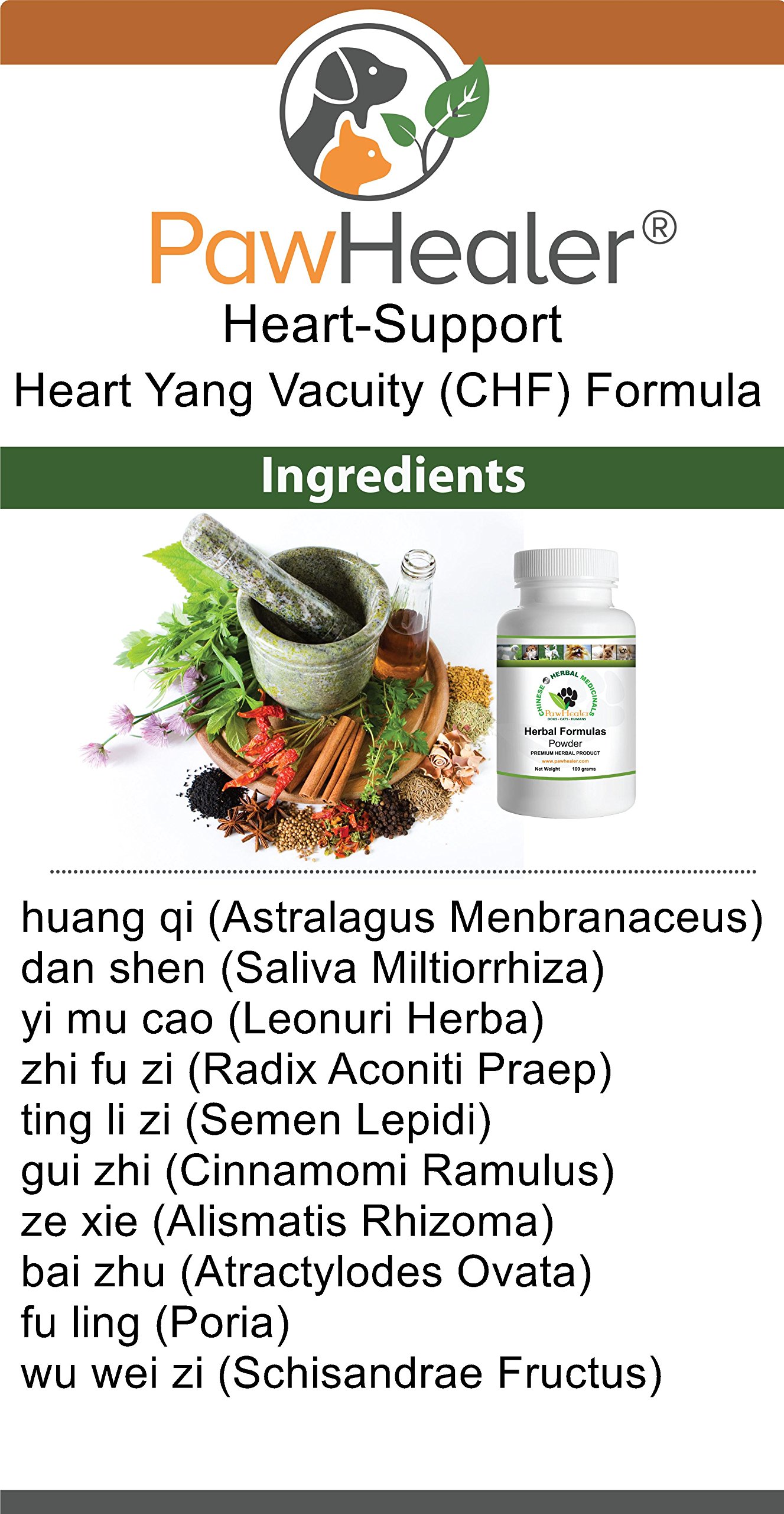 Heart Support - Heart-Yang Vacuity (CHF) - Coughing, Gagging, Wheezing Due to Heart Condition - 100 Grams-Herbal Powder-Remedy for Dogs & Pets