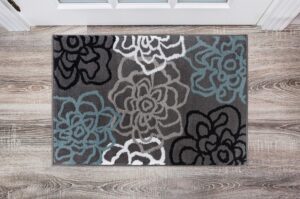 rugshop contemporary modern floral abstract flowers easy maintenance for home office, living room, bedroom, kitchen soft area rug 2' x 3' gray