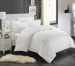 chic home 3 piece sophia embroidered bridal collection duvet set, queen, white