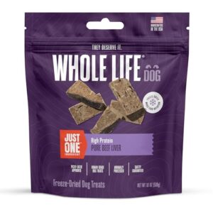 whole life pet just one freeze dried beef liver dog treats, single ingredient dog food topper, human-grade liver treats, healthy training treats - high protein, made in usa - 1.13 pound (pack of 1)