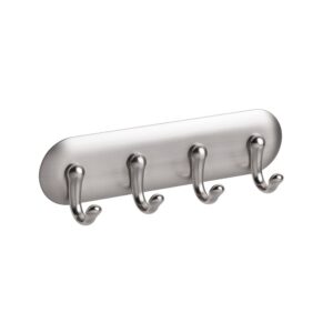 idesign york bpa-free plastic affixx self-adhesive 4-hook key rack - 6" x 1.8" x 1.2", brushed/chrome