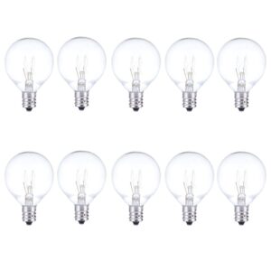 joyin pack of 10 bulbs,replacement glass bulbs for string lights with g40 clear globe bulbs(5w,warm incandescent,1.5")