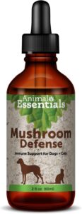 animal essentials mushroom defense - immune system support for dogs & cats, natural antioxidant, mushrooms, for all ages, organic herbs - 2 fl oz