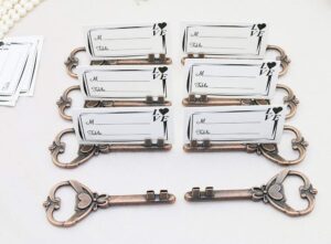 40pcs multi function antique skeleton key heart shaped bottle opener place card holder wedding favor rustic decoration