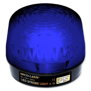 seco-larm sl-1301-saq/b blue lens strobe light, 10 vertical led strips (54 leds) increase visibility from various directions, built-in 100db programmable siren, six different flash patterns