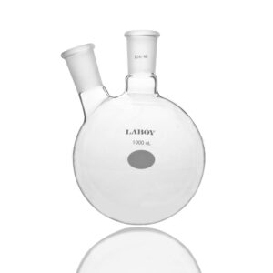 laboy glass 1000ml 2 neck round bottom boiling flask with 24/40 center & side joints angled apparatus organic chemistry lab glassware