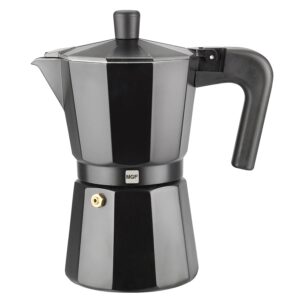 magefesa kenia noir stovetop espresso moka pot, 9-cup/15 oz, italian coffee maker for cuban coffee, extra-thick aluminum, heat-resistant handle, safe & easy-to-use, greca coffee maker