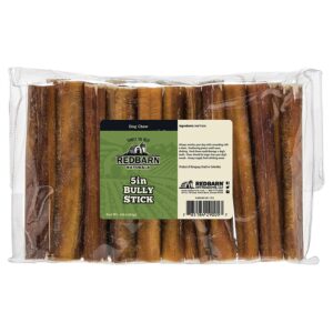 redbarn straight 5" bully sticks - long lasting dog chew | all natural & odorless bully bones (1 pound)