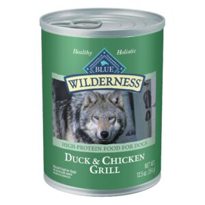 blue buffalo wilderness adult wet dog food, high-protein & grain-free, made with natural ingredients, duck & chicken grill, 12.5-oz. cans, 12 count