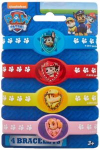 unique assorted colors paw patrol stretchy bracelets - 3.50" x 1.25" (pack of 4) - durable vinyl & fun party favors & gifts for kids, great for themed parties & events