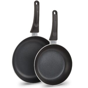 goodcook nonstick aluminum frying pan set, 8" and 10" skillets, black, even heating, stay-cool ergonomic handle, pfoa-free nonstick coating, ideal for sautéing, searing, and frying