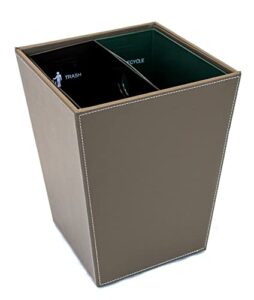 hospitality source leatherette recycle waste bin with dual liners for home or office. 14.5 quart capacity. (brown)