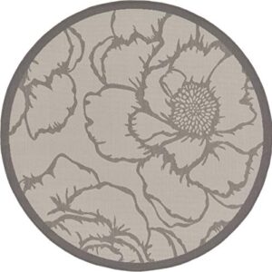 unique loom outdoor botanical collection area rug - rose (6' 1" round, gray/ silver)